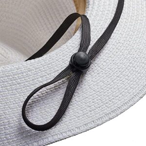 Happy Hippo Women's Wide Brim Straw Panama Hat Fedora Roll Up Beach Hat, Sun Hat UPF50+, Adjustable (White)