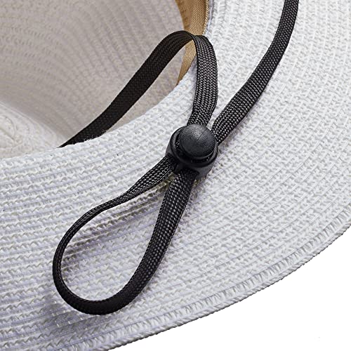 Happy Hippo Women's Wide Brim Straw Panama Hat Fedora Roll Up Beach Hat, Sun Hat UPF50+, Adjustable (White)