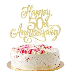 arokippry happy 50th anniversary cake topper - for 50th wedding anniversary/gold wedding party /50th birthday party gold glitter decorations