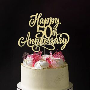 AROKIPPRY Happy 50th Anniversary Cake Topper - for 50th Wedding Anniversary/gold Wedding Party /50th Birthday Party gold Glitter Decorations