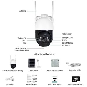 Solar Powered Outdoor Security Camera Wireless WiFi 1080P Spotlight Night Vision Two-Way Audio Motion Detection Cloud Local Storage