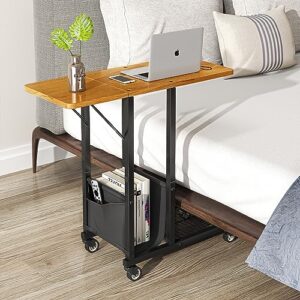 Simple Trending Side Table, C-Shape Folding Table with Wheels, Laptop Tray Table for Sofa and Bed, Living Room, Bedroom