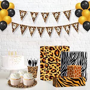 16 Sheets Leopard Animal Print Gift Wrapping Paper Jungle Safari Animal Print Wrapping Paper Set 3 Design Jungle Zoo Animal Print Party Supplies for Safari Zoo Birthday Party Supplies 20'' x 27''