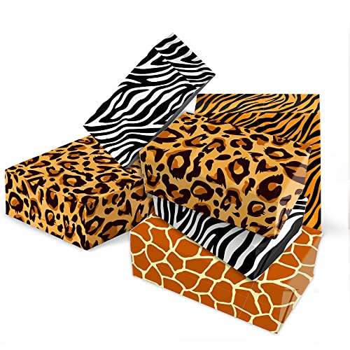 16 Sheets Leopard Animal Print Gift Wrapping Paper Jungle Safari Animal Print Wrapping Paper Set 3 Design Jungle Zoo Animal Print Party Supplies for Safari Zoo Birthday Party Supplies 20'' x 27''