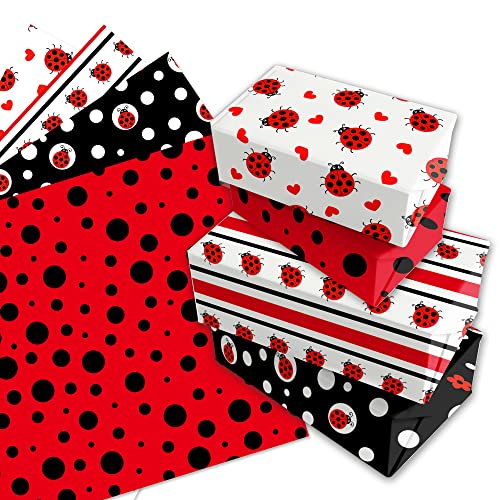 littkeef cliaet 16 Sheets Ladybug Fancy Gift Wrapping Paper Ladybug Wrapping Paper Set 3 Insect Design Ladybug Party Wrapping Paper for Ladybug Fancy Birthday Party Decoration 20'' x 27''