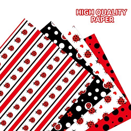 littkeef cliaet 16 Sheets Ladybug Fancy Gift Wrapping Paper Ladybug Wrapping Paper Set 3 Insect Design Ladybug Party Wrapping Paper for Ladybug Fancy Birthday Party Decoration 20'' x 27''