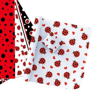 littkeef cliaet 16 Sheets Ladybug Fancy Gift Wrapping Paper Ladybug Wrapping Paper Set 3 Insect Design Ladybug Party Wrapping Paper for Ladybug Fancy Birthday Party Decoration 20'' x 27''