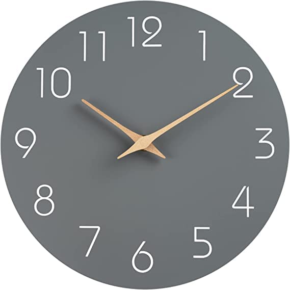 Mosewa Wall Clock 8 Inch Wall Clocks Battery Operated Silent Non-Ticking, Simple Modern Wood Clock Decorative for Bedroom, Living Room, Kitchen, Home Office (Gray)