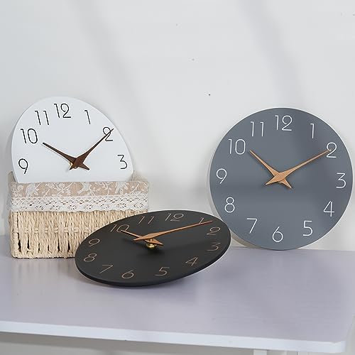 Mosewa Wall Clock 8 Inch Wall Clocks Battery Operated Silent Non-Ticking, Simple Modern Wood Clock Decorative for Bedroom, Living Room, Kitchen, Home Office (Gray)