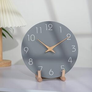 Mosewa Wall Clock 8 Inch Wall Clocks Battery Operated Silent Non-Ticking, Simple Modern Wood Clock Decorative for Bedroom, Living Room, Kitchen, Home Office (Gray)