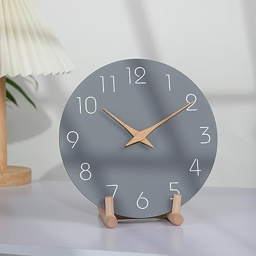 Mosewa Wall Clock 8 Inch Wall Clocks Battery Operated Silent Non-Ticking, Simple Modern Wood Clock Decorative for Bedroom, Living Room, Kitchen, Home Office (Gray)