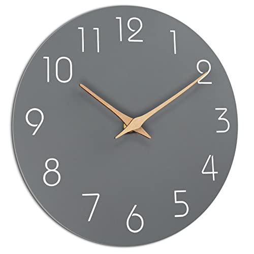 Mosewa Wall Clock 8 Inch Wall Clocks Battery Operated Silent Non-Ticking, Simple Modern Wood Clock Decorative for Bedroom, Living Room, Kitchen, Home Office (Gray)