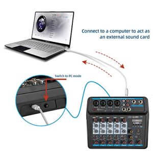 Xuthusman 6 Channel USB Professional Live Studio Audio Mixer Power Mixing Contrl Phantom Bluetooth DJ Mic Audio Mixer LED Digital Display Music Stream(6 Channel)