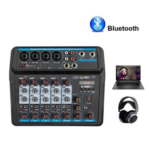 Xuthusman 6 Channel USB Professional Live Studio Audio Mixer Power Mixing Contrl Phantom Bluetooth DJ Mic Audio Mixer LED Digital Display Music Stream(6 Channel)