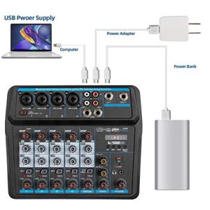 Xuthusman 6 Channel USB Professional Live Studio Audio Mixer Power Mixing Contrl Phantom Bluetooth DJ Mic Audio Mixer LED Digital Display Music Stream(6 Channel)