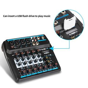 Xuthusman 6 Channel USB Professional Live Studio Audio Mixer Power Mixing Contrl Phantom Bluetooth DJ Mic Audio Mixer LED Digital Display Music Stream(6 Channel)