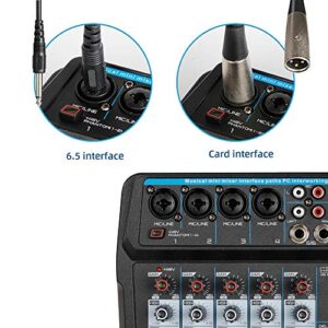 Xuthusman 6 Channel USB Professional Live Studio Audio Mixer Power Mixing Contrl Phantom Bluetooth DJ Mic Audio Mixer LED Digital Display Music Stream(6 Channel)