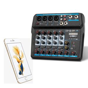 Xuthusman 6 Channel USB Professional Live Studio Audio Mixer Power Mixing Contrl Phantom Bluetooth DJ Mic Audio Mixer LED Digital Display Music Stream(6 Channel)