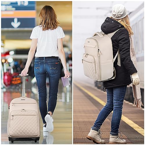 ZOMFELT Rolling Backpack for Women, Travel Backpack with Wheels, 17 Inch Laptop Backpack with Toiletry Bag, Carry on Luggage Wheeled Backpack for Travel Trip Business Beige