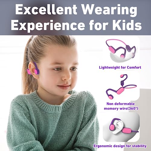 Mehomeli Kids Headphones, Bluetooth 5.2 Air Conduction Open Ear Headphones, 85dB Volume Limiting, Stereo Sound with Mic, IPX5 Waterproof, 10H Playtime, Perfect for School and Outdoor Activities-Purple