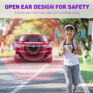 Mehomeli Kids Headphones, Bluetooth 5.2 Air Conduction Open Ear Headphones, 85dB Volume Limiting, Stereo Sound with Mic, IPX5 Waterproof, 10H Playtime, Perfect for School and Outdoor Activities-Purple