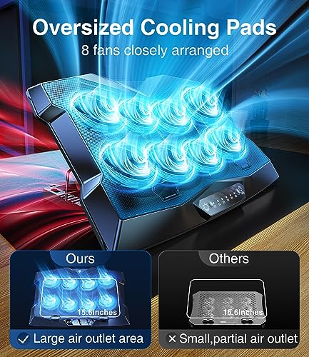 ATKTTOP Laptop Cooling Pad with 8 Quiet [Industrial Grade High RPM] Fans, Laptop Cooler for 12-17 Inch Laptop, Portable USB Powered Gaming Laptop Cooling Pad, Laptop Stand with Fan Switch Control