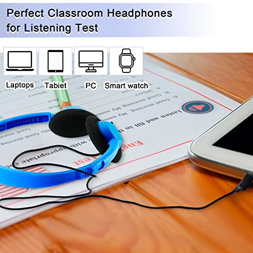 30 Pack Class Set Headphones for Kids School Earphones over Head Bulk Colored Classroom Headphones on Ear Earbuds Adjustable with 3.5 mm Jack for Libraries Students Teens Adults (Bright Color)