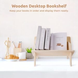 yeesport Wooden Desktop Bookshelf, Simple Tilted Tabletop Bookcase, Desktop Display Bookshelf, Wooden Desk Organizer and Storage Rack for Books, Magazines, CDs