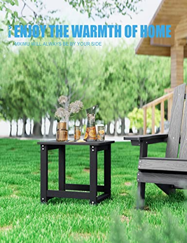 MXIMU Outside Adirondack Square Side Table, Weather Resistant Patio Table, Outdoor End Tables for Backyard, Pool, Indoor Companion, Front Porch (Single Layer, Black)