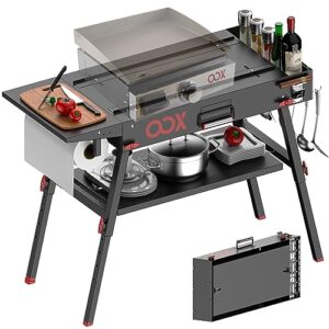 oox portable grill table with double-shelf for outdoor prep,folding grill stand fits blackstone griddle 17 inch 22 inch, tabletop propane gas grill, camping bbq cooking, stainless steel, black