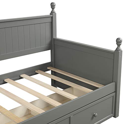 Harper & Bright Designs Twin Size Daybed with Drawers, Wood Daybed with Storage, Dual-use Twin Bed Sofa Bed for Living Room,Guest Room,Kids Room, No Box Spring Needed, Grey