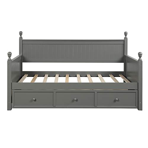 Harper & Bright Designs Twin Size Daybed with Drawers, Wood Daybed with Storage, Dual-use Twin Bed Sofa Bed for Living Room,Guest Room,Kids Room, No Box Spring Needed, Grey