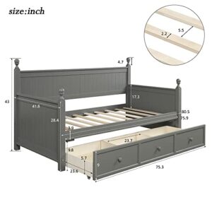 Harper & Bright Designs Twin Size Daybed with Drawers, Wood Daybed with Storage, Dual-use Twin Bed Sofa Bed for Living Room,Guest Room,Kids Room, No Box Spring Needed, Grey