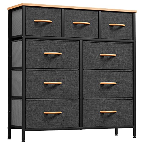 YITAHOME Dresser, Organizer Unit, Living Room, Hallway, Closets & Nursery-Sturdy Steel Frame, Wooden Top & Easy Pull Fabric Bins & Dresser, Organizer Unit, Living Room, Hallway, Dark Grey