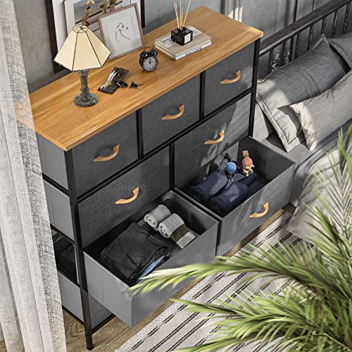 YITAHOME Dresser, Organizer Unit, Living Room, Hallway, Closets & Nursery-Sturdy Steel Frame, Wooden Top & Easy Pull Fabric Bins & Dresser, Organizer Unit, Living Room, Hallway, Dark Grey