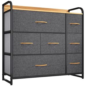 YITAHOME Dresser, Organizer Unit, Living Room, Hallway, Closets & Nursery-Sturdy Steel Frame, Wooden Top & Easy Pull Fabric Bins & Dresser, Organizer Unit, Living Room, Hallway, Dark Grey