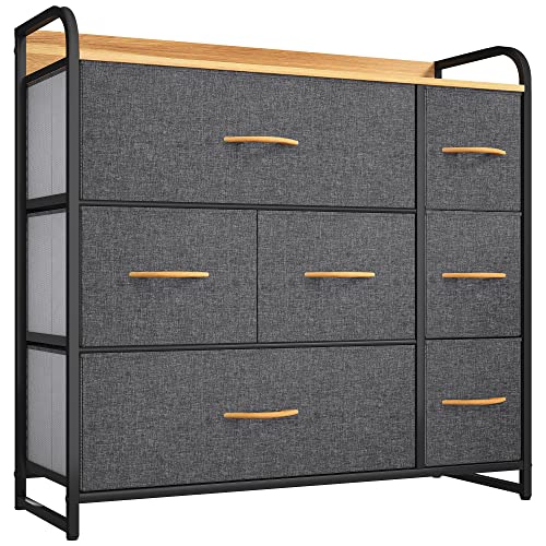 YITAHOME Dresser, Organizer Unit, Living Room, Hallway, Closets & Nursery-Sturdy Steel Frame, Wooden Top & Easy Pull Fabric Bins & Dresser, Organizer Unit, Living Room, Hallway, Dark Grey