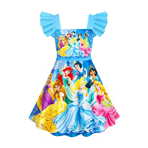 Princess Dress Up Clothes Little Girls Square Neck Dress Toddler Ruffles Sleeve Tie Dress for 2-7 Years