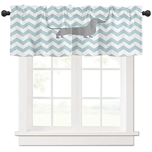 Artwork Store Valances Windows Curtain Gray and Teal Chevron Zig Zag Dachshund Kitchen Valances Rod Pocket Window Treatment Short Curtains Valance for Window 1 Panel,42 by 18 inches