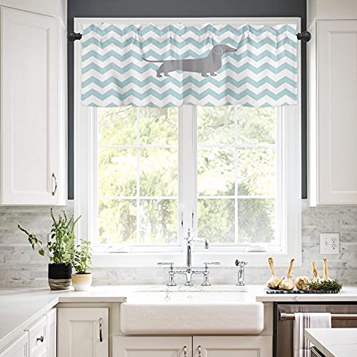 Artwork Store Valances Windows Curtain Gray and Teal Chevron Zig Zag Dachshund Kitchen Valances Rod Pocket Window Treatment Short Curtains Valance for Window 1 Panel,42 by 18 inches