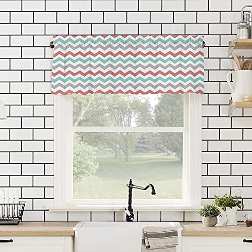 Artwork Store Valances Windows Curtain Gray and White Chevron Zig Zag Kitchen Valances Rod Pocket Window Treatment Short Curtains Valance for Window 1 Panel,42 by 18 inches