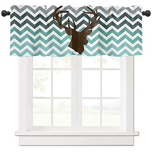 Artwork Store Valances Windows Curtain Cute Deer Ombre Chevron Blue and Gary Zig Zag Kitchen Valances Rod Pocket Window Treatment Short Curtains Valance for Window 1 Panel,42 by 18 inches