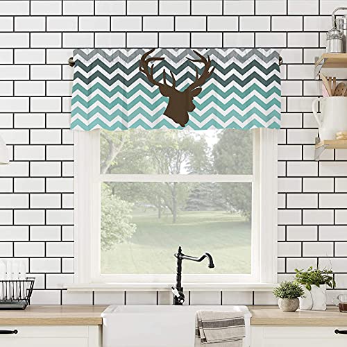 Artwork Store Valances Windows Curtain Cute Deer Ombre Chevron Blue and Gary Zig Zag Kitchen Valances Rod Pocket Window Treatment Short Curtains Valance for Window 1 Panel,42 by 18 inches