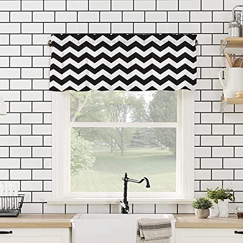 Artwork Store Valances Windows Curtain Simple Chevron Black and White Zig Zag Kitchen Valances Rod Pocket Window Treatment Short Curtains Valance for Window 1 Panel,42 by 18 inches