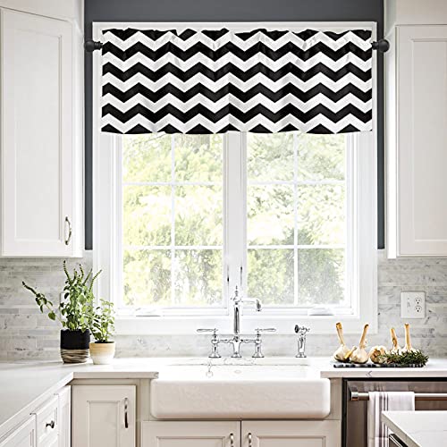 Artwork Store Valances Windows Curtain Simple Chevron Black and White Zig Zag Kitchen Valances Rod Pocket Window Treatment Short Curtains Valance for Window 1 Panel,42 by 18 inches