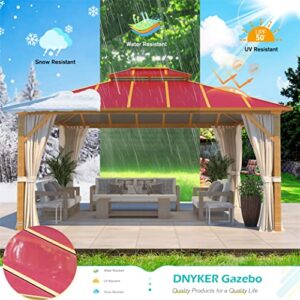 Gazebo 12 x 14 Hard top Gazebo Outdoor Aluminum Composite Wood Looking Double Roof with Grill Gazebo Curtain and Mosquito Net for Patio, Lawn, Garden, Deck…