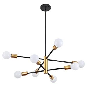 ZSMIHDOH 8-Lights Modern Chandelier Gold Black, Semi Flush Mount Ceiling Light, Mid Century Sputnik Chandelier for Living Room Bedroom Dining Room Study Office, Adjustable Height