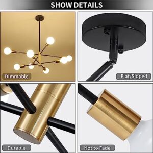 ZSMIHDOH 8-Lights Modern Chandelier Gold Black, Semi Flush Mount Ceiling Light, Mid Century Sputnik Chandelier for Living Room Bedroom Dining Room Study Office, Adjustable Height