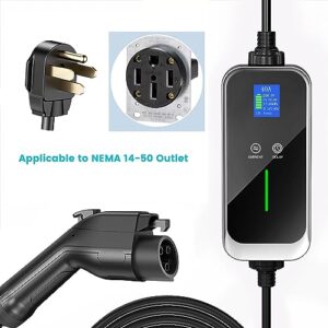 EVJUICION Level 2 EV Charger 40Amp 240V 25Ft Cable, Home and Portable Universal Electric Vechicle Charger for J1772 Electric Cars with NEMA 14-50 Plug, Current Adjustable, Delay Timer