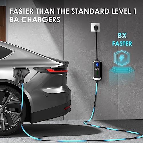 EVJUICION Level 2 EV Charger 40Amp 240V 25Ft Cable, Home and Portable Universal Electric Vechicle Charger for J1772 Electric Cars with NEMA 14-50 Plug, Current Adjustable, Delay Timer